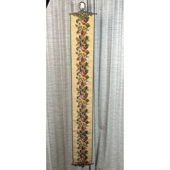 Wall Decor | Vintage Needlepoint Brass Bell Pull Wall Tapestry Floral ...